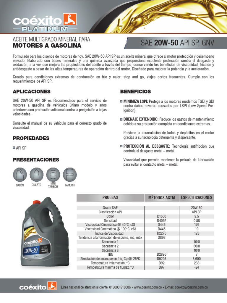 Info Aceite Sae - 20W - 50 - Api - SP - GNV | PDF | Lubricante ...