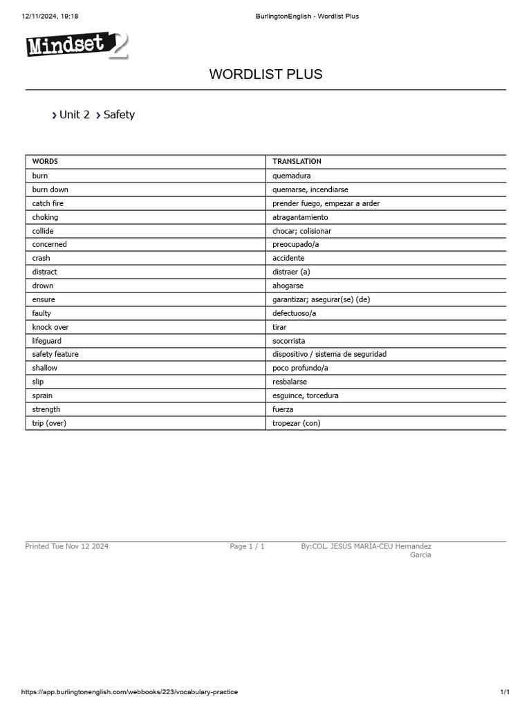 Safety Vocabulary Wordlist | PDF