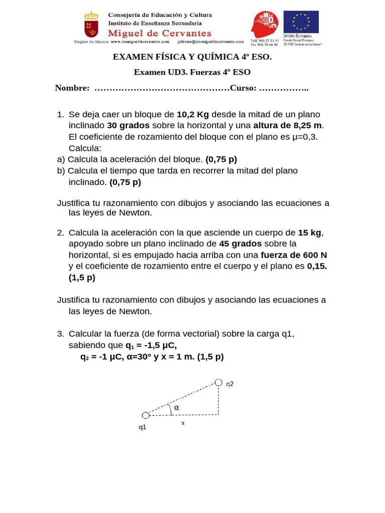 Examen UD3. Las Fuerzas 4º ESO | PDF