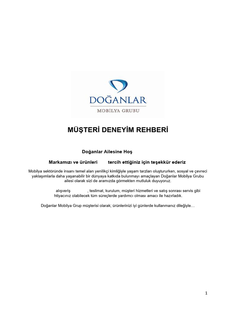 Doganlar Mobilya Grubu Musteri Deneyim Rehberi | PDF