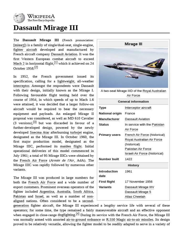 Dassault Mirage III | PDF | Monoplane | Aviation