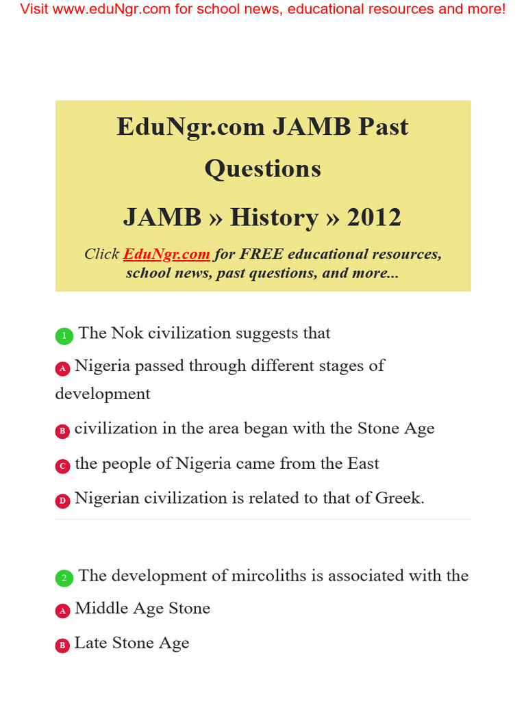 JAMB History Past Questions EduNgr Sample | PDF | Nigeria | Egypt