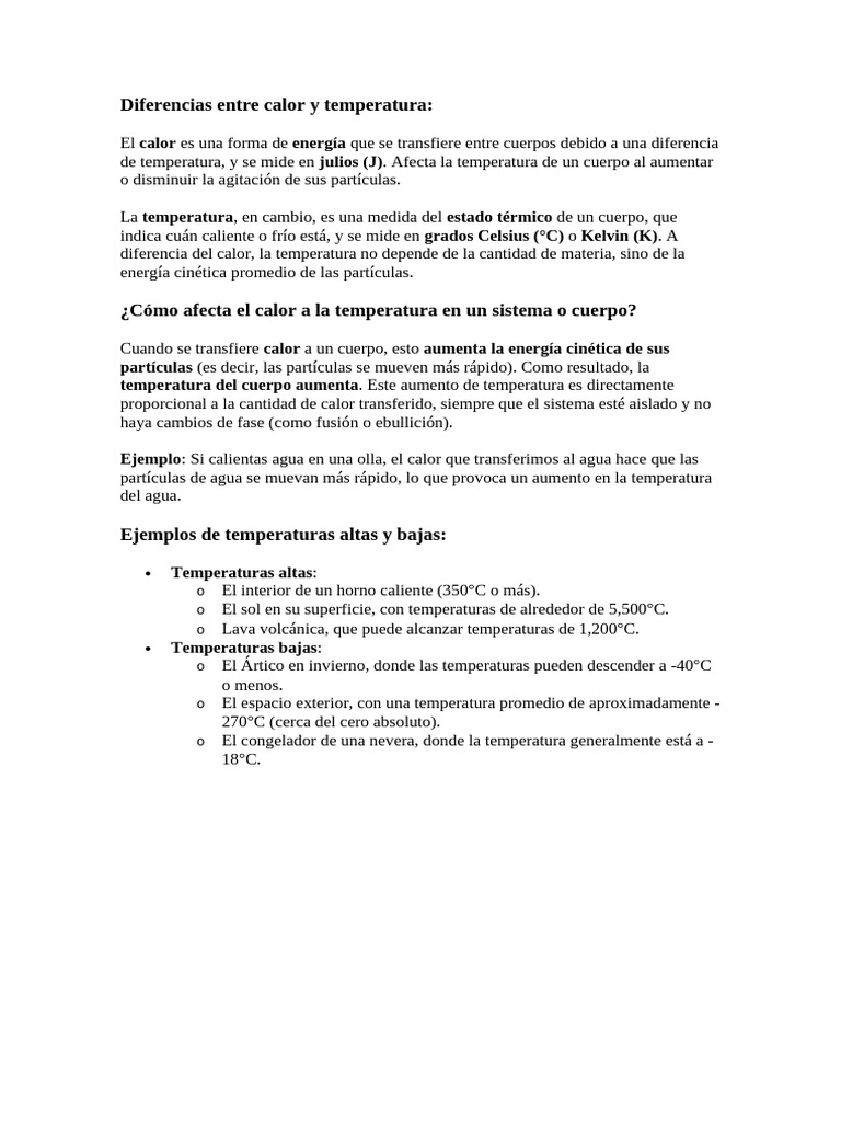 Calor vs. Temperatura: Definiciones y Ejemplos | PDF