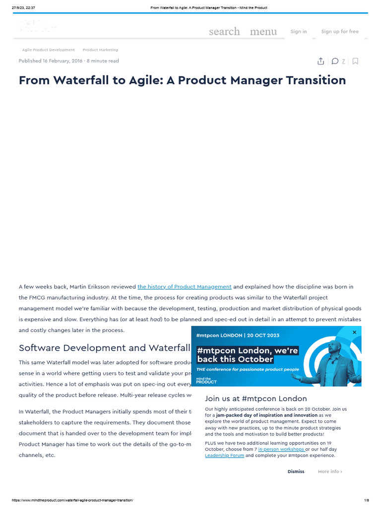 From Waterfall To Agile - A Product Manager Transition - Mind The ...
