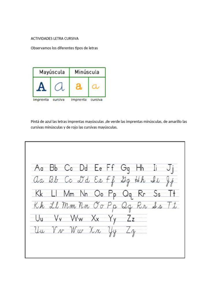 Actividades de Caligrafía en Cursiva | PDF