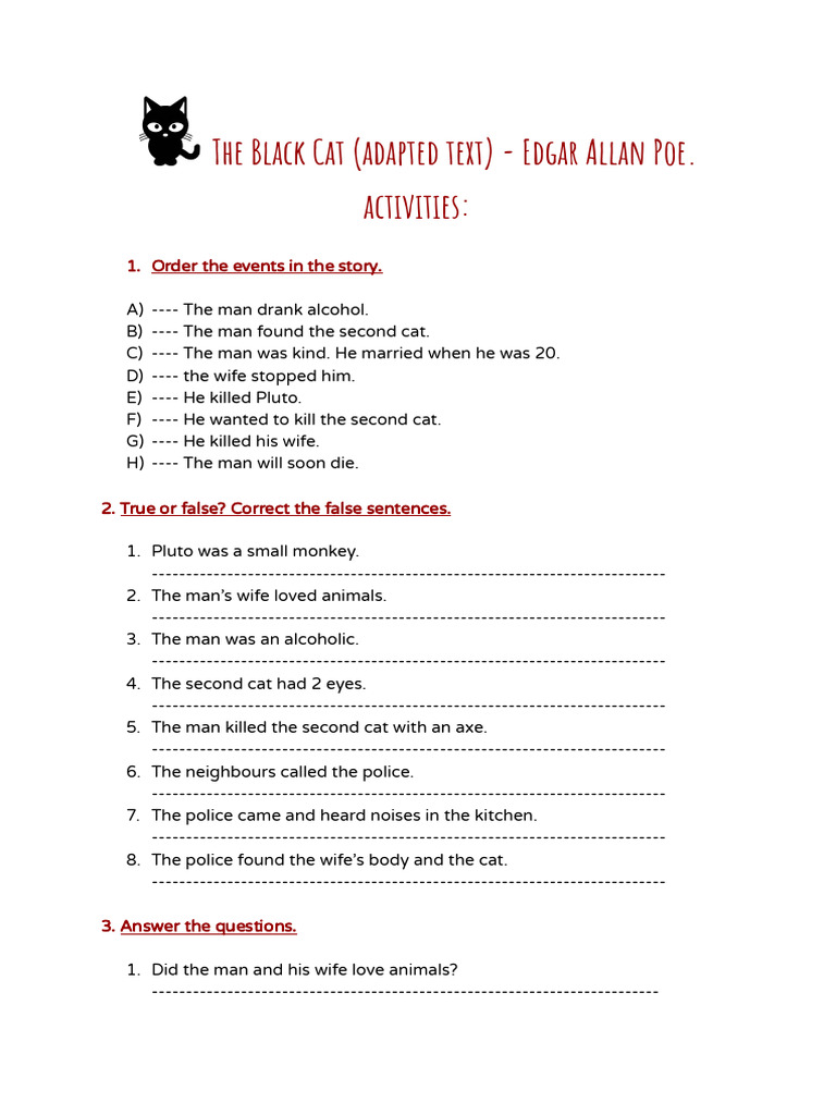 The Black Cat (Activities) - Edgar Allan Poe. | PDF | Short Stories | Cats