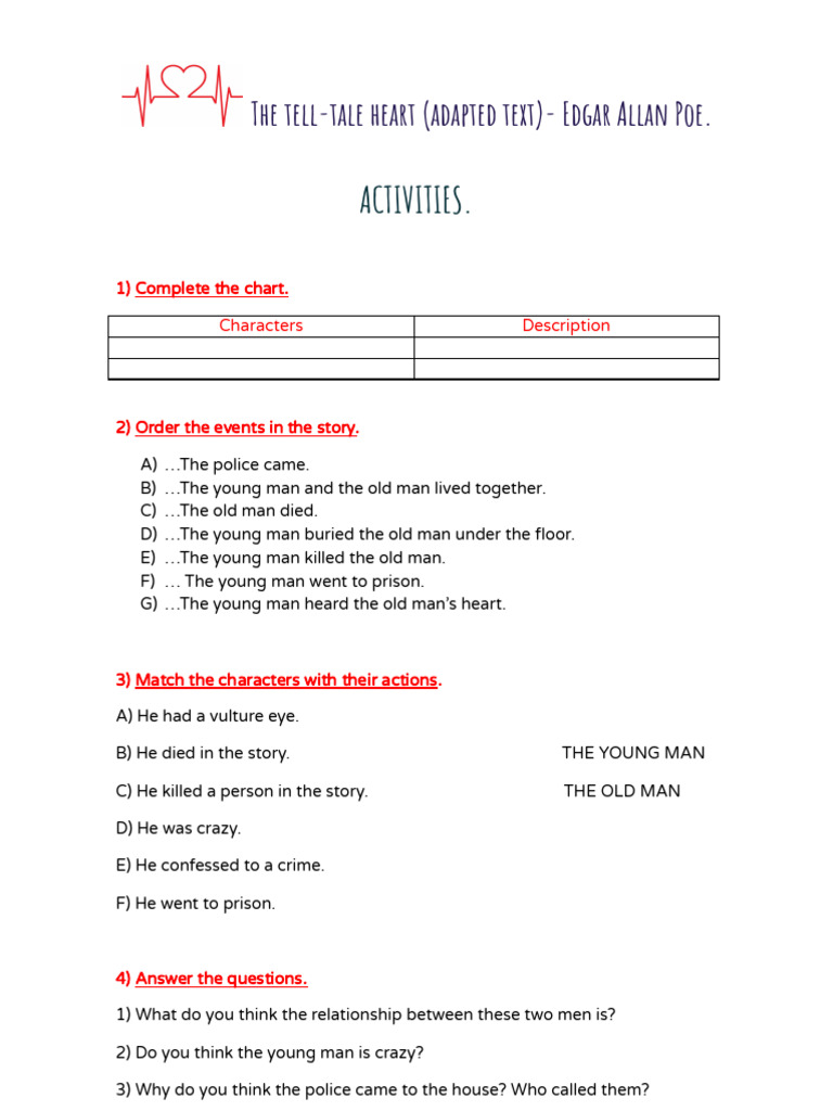 The Tell Tale Heart (Activities) | PDF