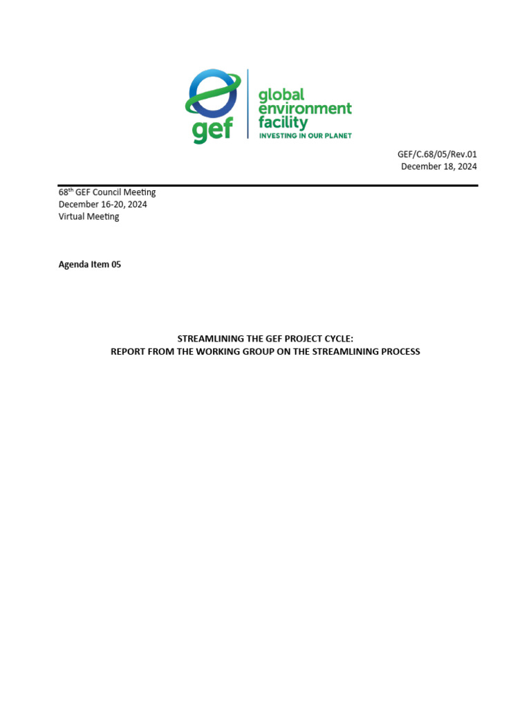 Streamlining GEF Project Cycle Report | PDF | Global Environment ...