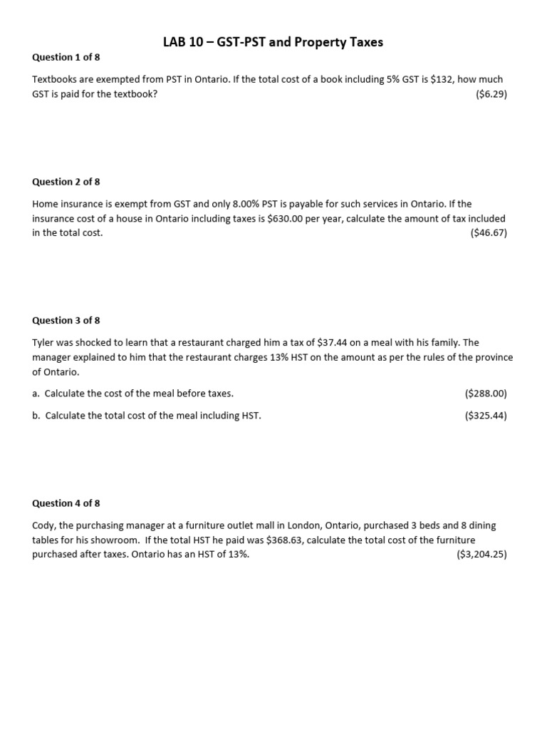 LAB 10 - GST-PST and Property Tax | PDF | Property Tax | Taxes