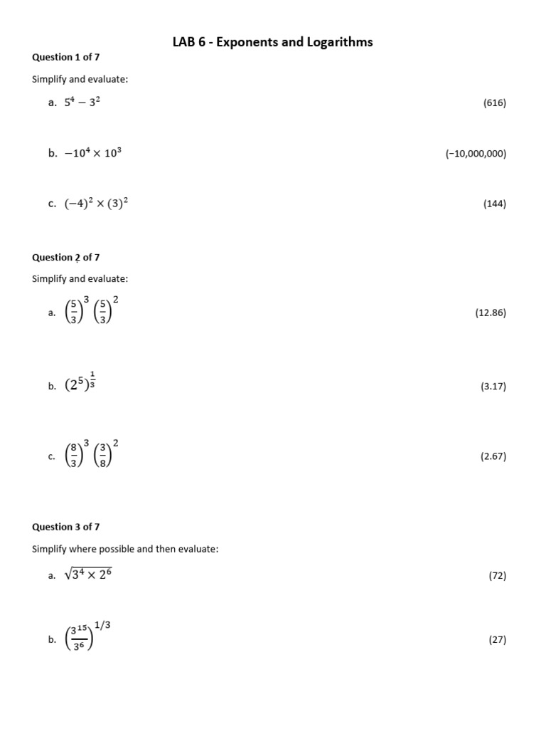 LAB 6 - Exponents and Logarithims | PDF