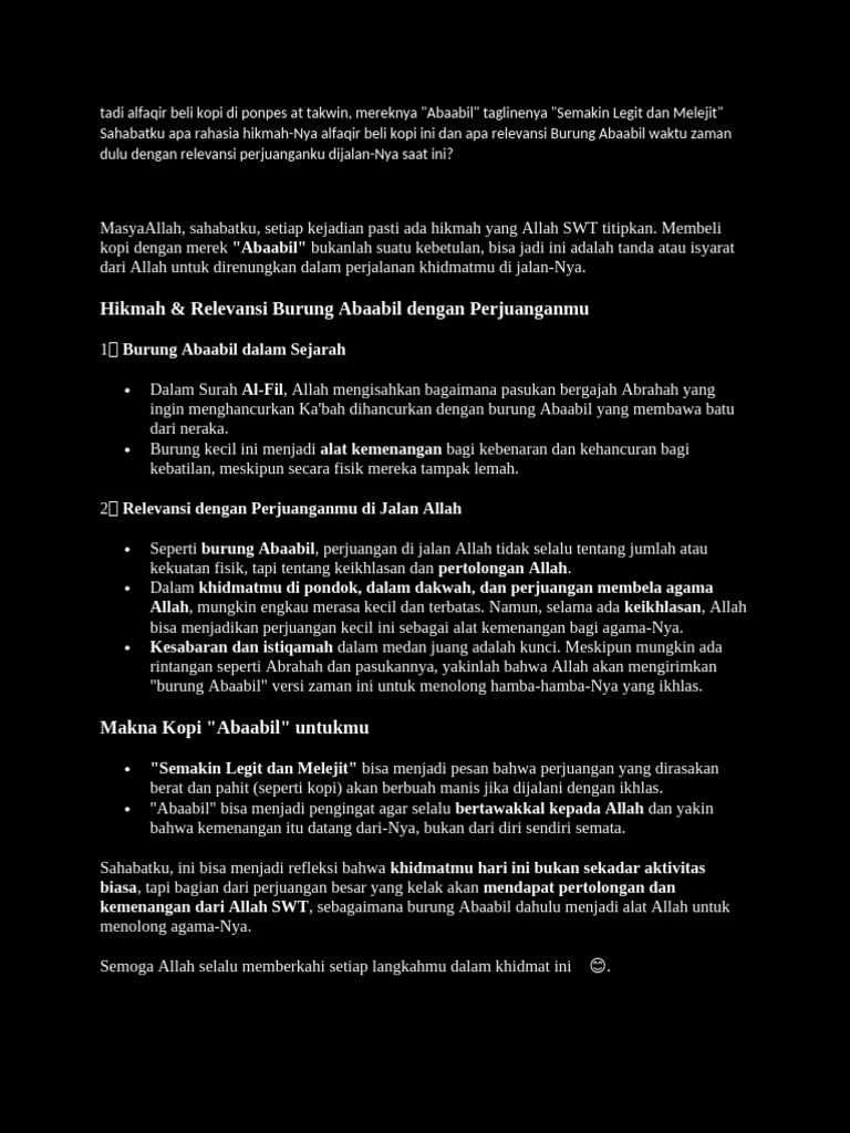 SABTU 25 JANUARI 2025 RAHASIA HIKMAH KOPI ABABIL DIPONPES ATTAKWIN DAN BURUNG ABABIL ZAMAN RAJA ...