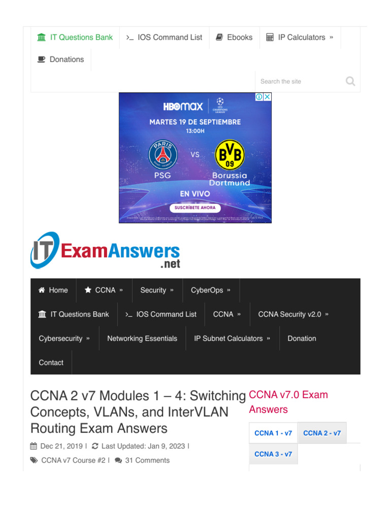 CCNA 2 v7 Modules 1 - 4 - Switching Concepts, VLANs, and InterVLAN Routing Exam Answers | PDF ...