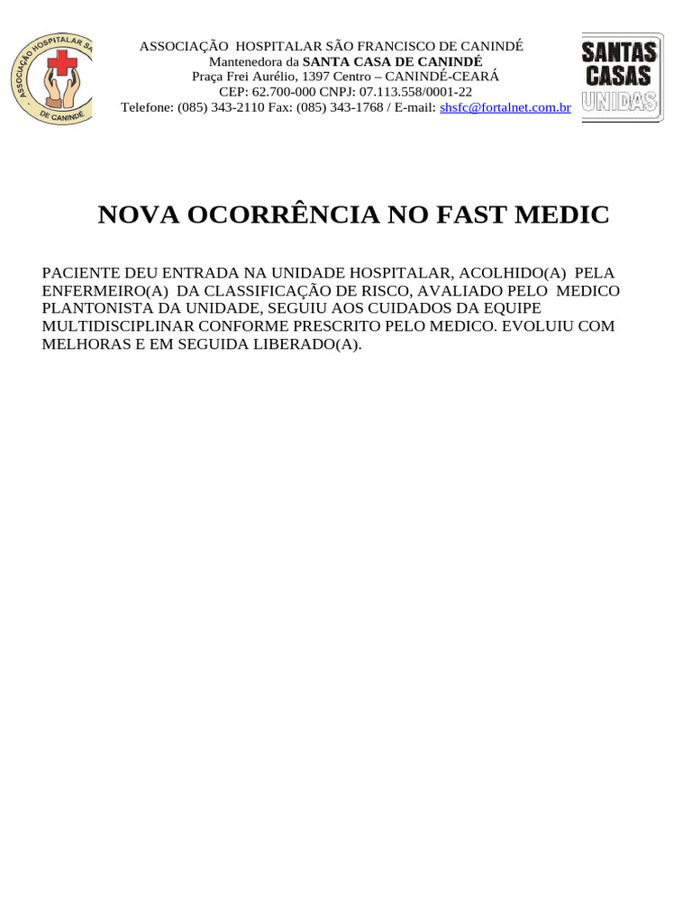 NOVA OCORRÊNCIA No FAST MEDIC | PDF