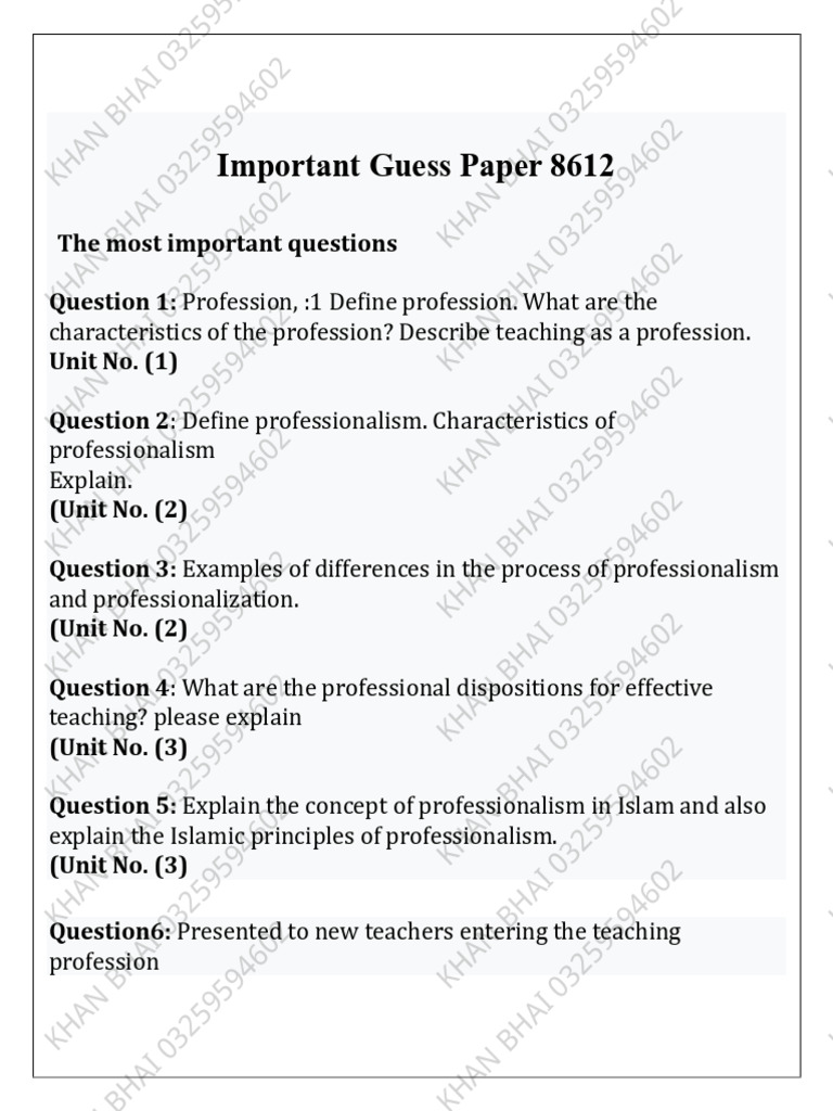 8612 Important Guess Paper | PDF