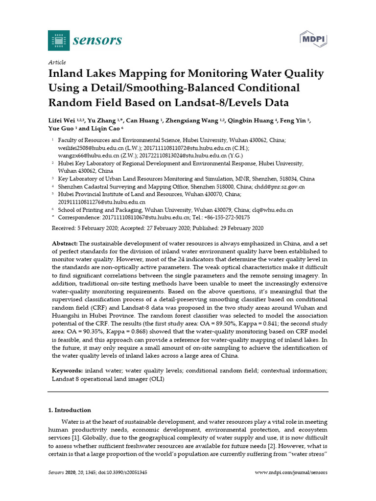 Inland Lakes Water Quality Mapping | PDF | Deep Learning | Statistical ...