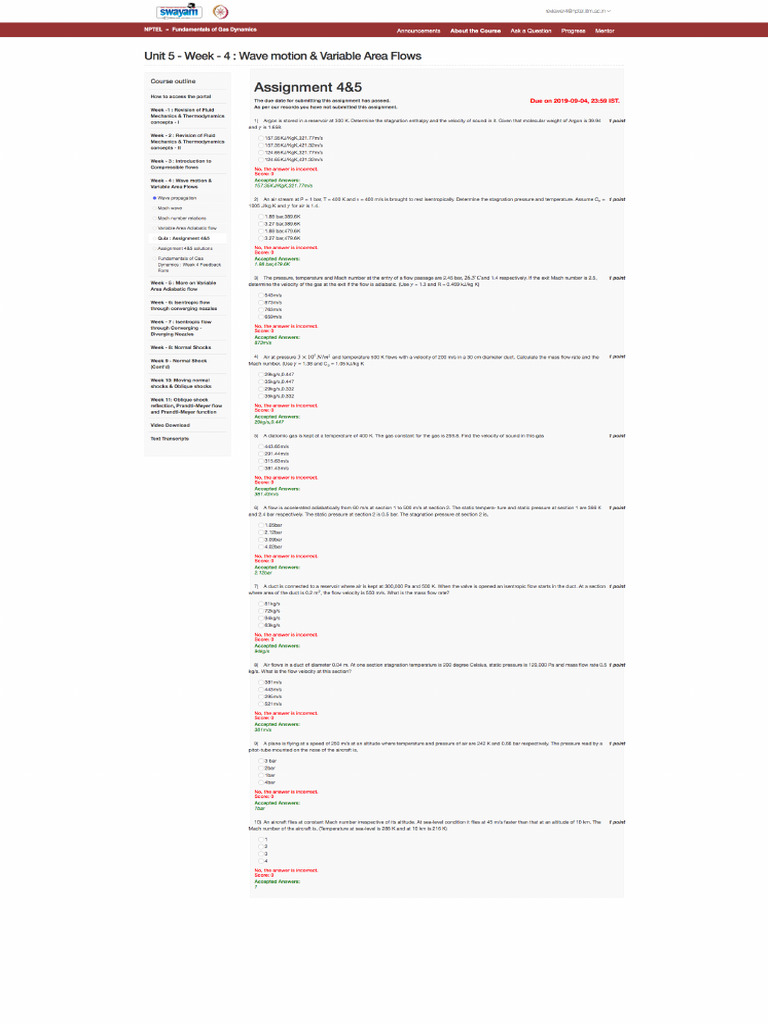 Nptel Assignment Gas Dynamics | PDF