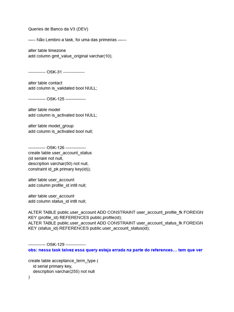 Queries de Banco Da V3 (DEV) | PDF