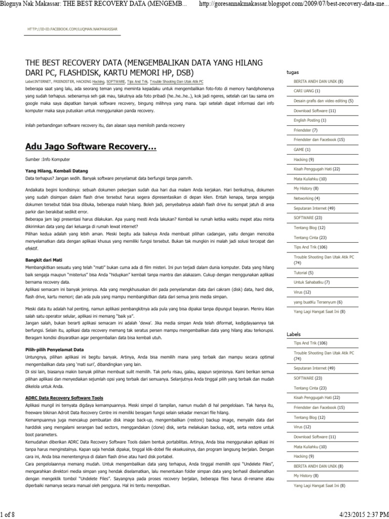 Software Recovery Data Terbaik Gratis | PDF