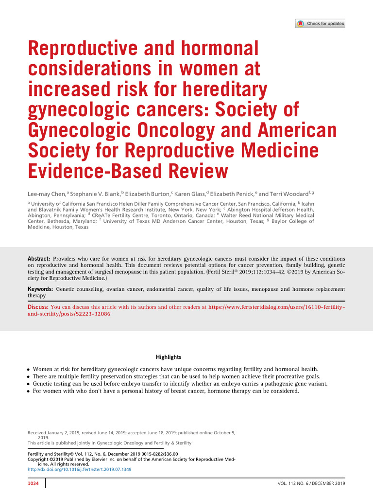 Reproductive Health in Hereditary Cancer Risk | PDF | Ovarian Cancer ...