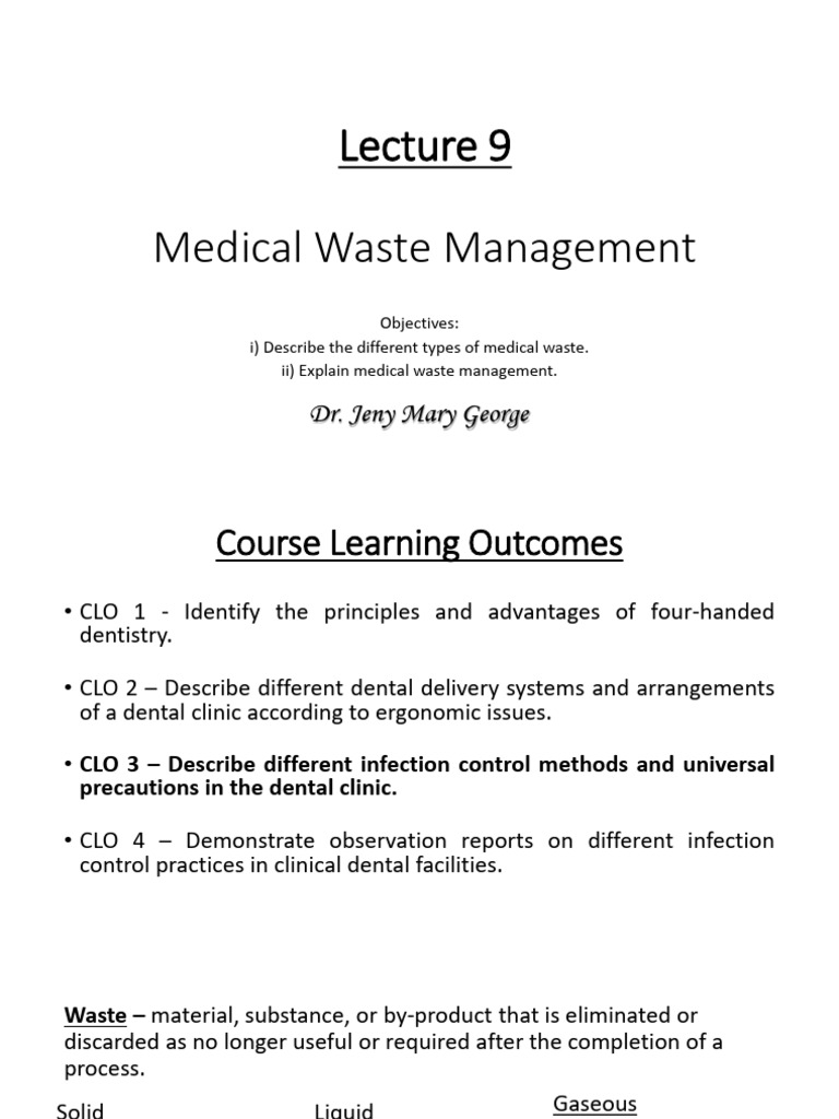 Lecture 9 - Medical Waste Management | PDF | Waste | Pollution