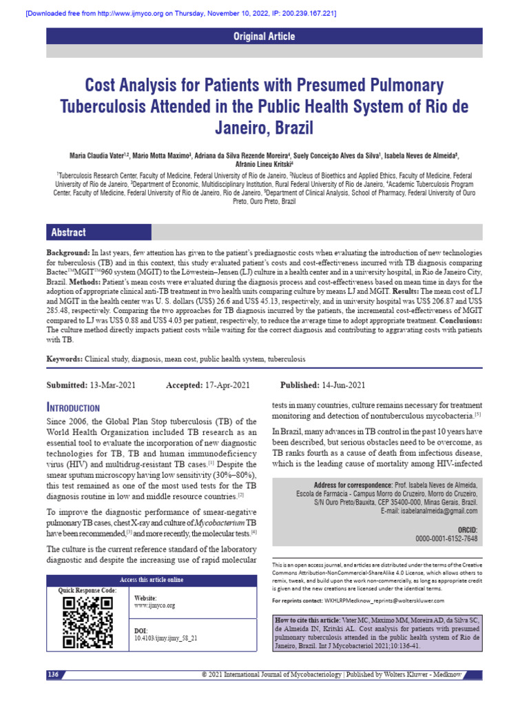 Cost-Effectiveness of TB Diagnosis in Brazil | PDF | Tuberculosis ...