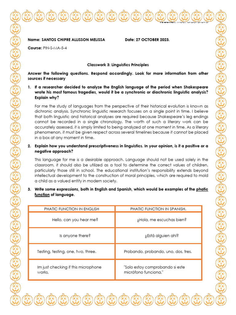 Classwork 3 Linguistics Principles - Compressed | PDF | Linguistics | Language Acquisition