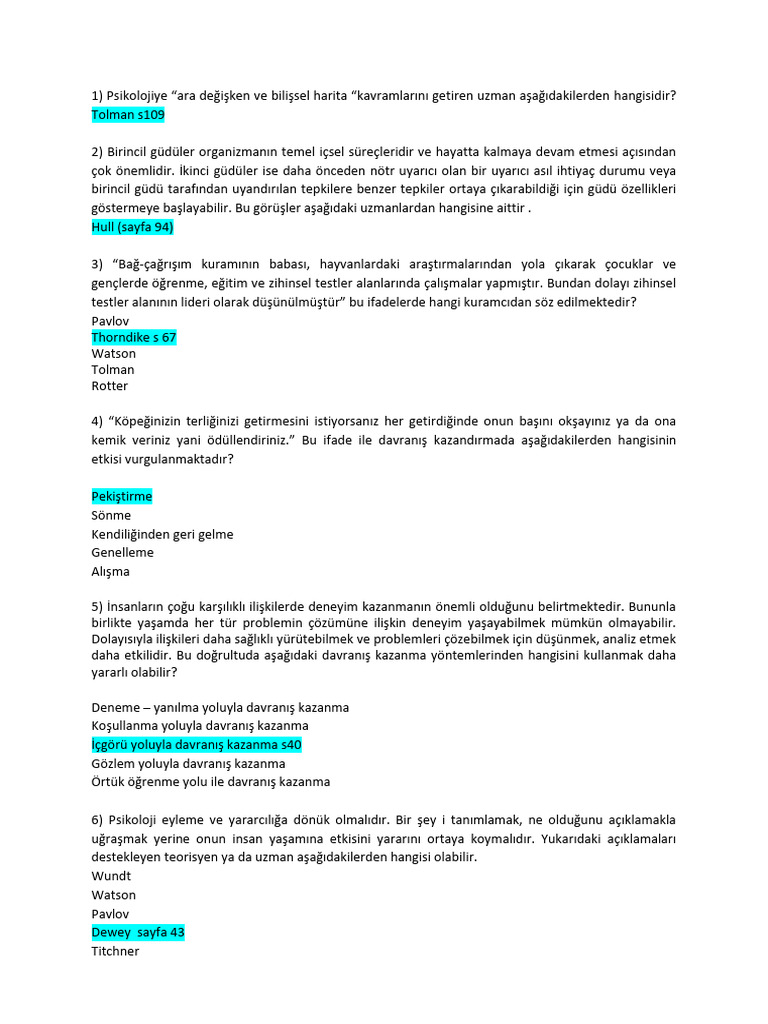 Cagdas Psikoloji Akimlari 2014 Vize Soru | PDF