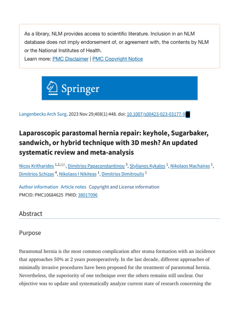 Laparoscopic parastomal hernia repair- keyhole, Sugarbaker, sandwich ...