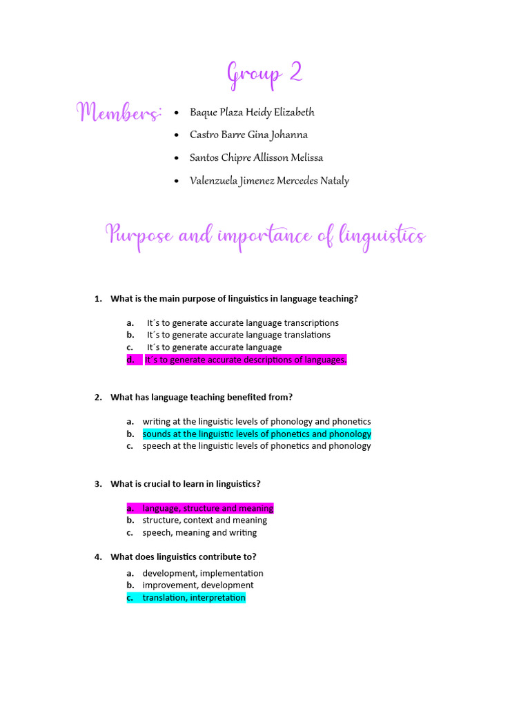 Group 2 Question Activity- PIN-S-NO-5-3 | PDF | Linguistics | Grammar