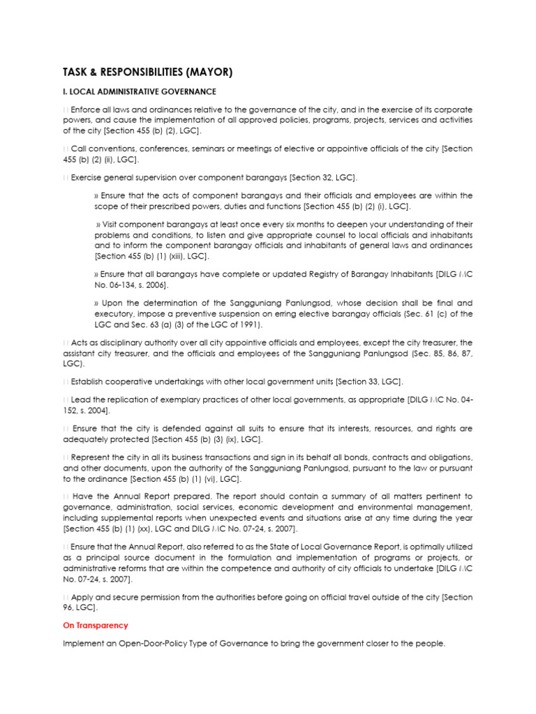 Task Responsibilities of Mayor | PDF | Waste Management | Waste