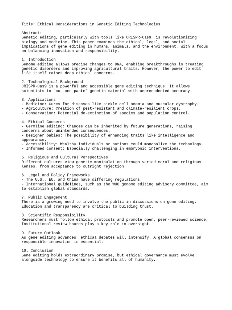 Ethical Issues in Genetic Editing | PDF