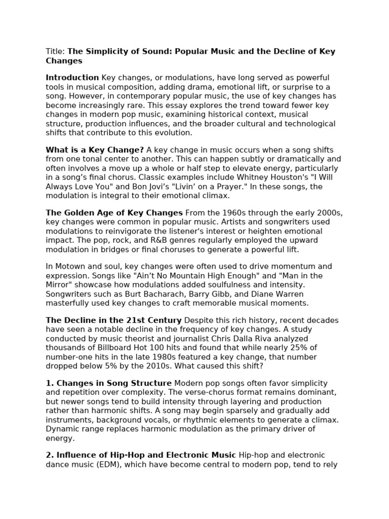 Decline of Key Changes in Pop Music | PDF | Harmony | Pop Music