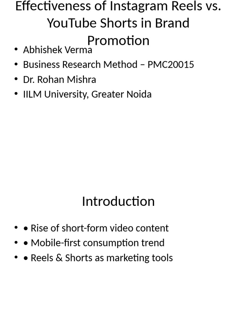 Instagram Reels Vs YouTube Shorts Presentation | PDF