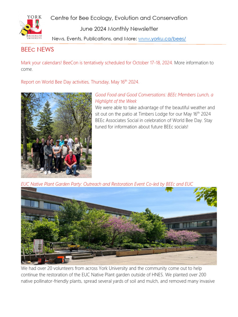 June 2024 BEEc Newsletter Highlights | PDF | Pollinators | Insects