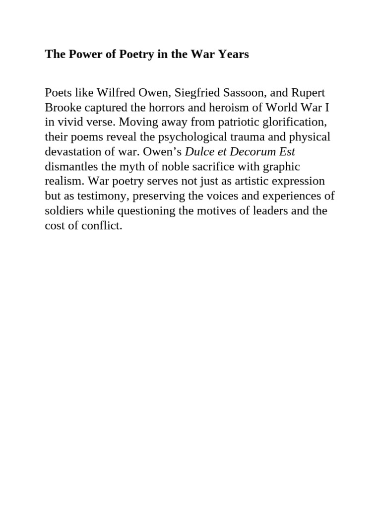 War Poetry's Impact on Soldier's Voices | PDF