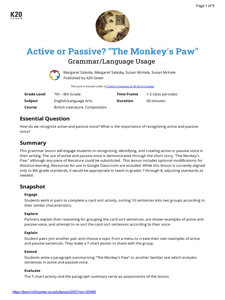 Active-or-Passive-The-Monkey-s-Paw | PDF | Peer Review | Learning