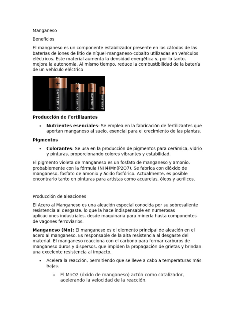 Beneficios y Usos del Manganeso | PDF