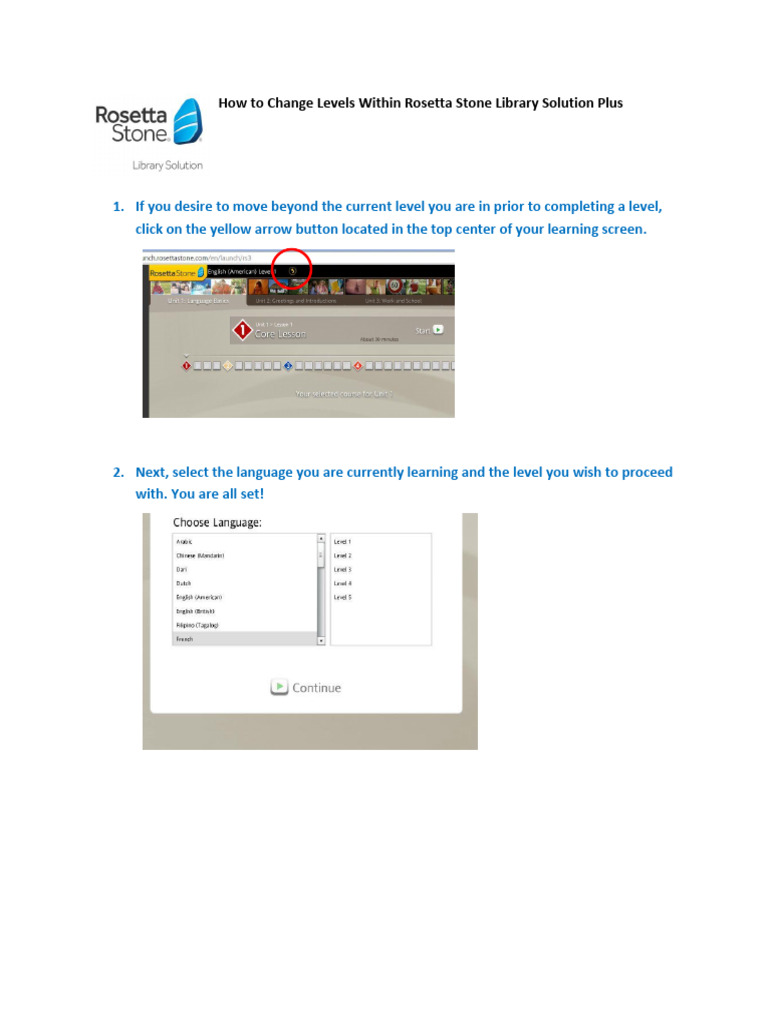 Change Levels in Rosetta Stone Plus | PDF
