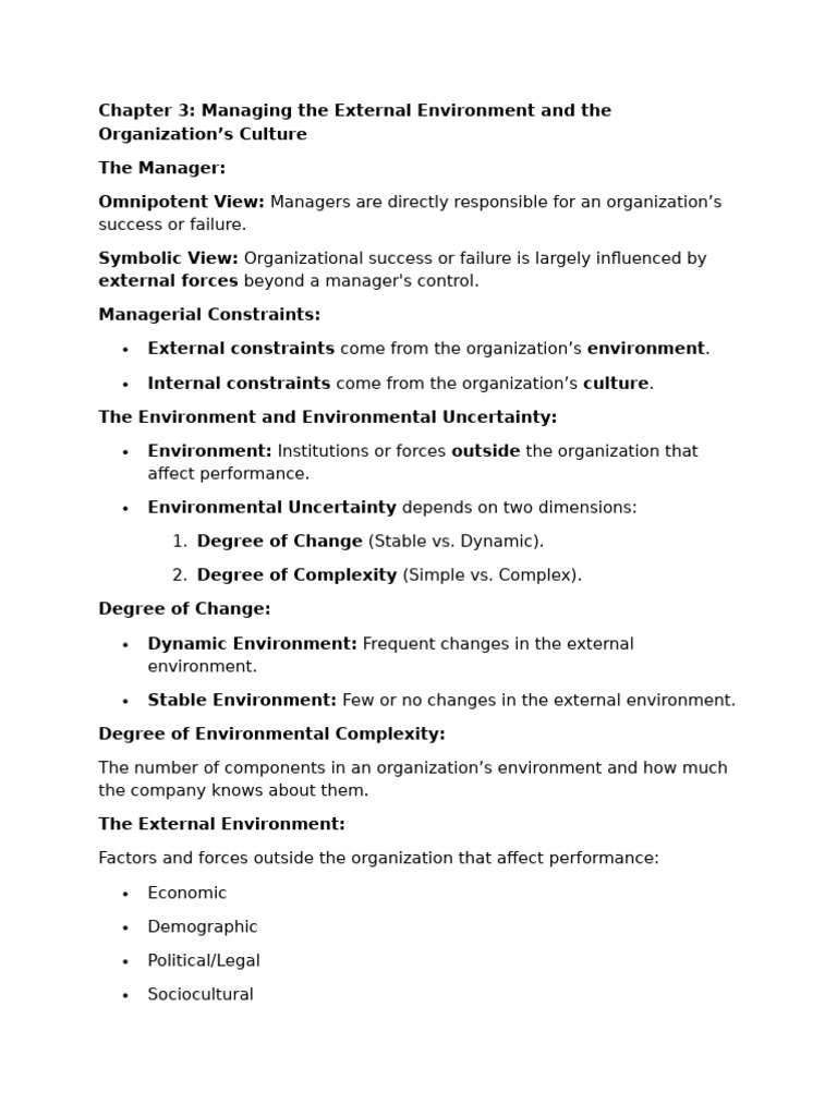 Chapter 3 External Environment | PDF | Organizational Culture | Social ...