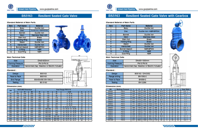 BS5163 Resilient Seated Gate Valve | PDF | Valve | Hydraulics