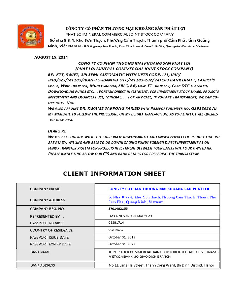 Cis Phat Loi Account Vietcombank - Ipip-S2s-Ktt Ho - 250219 - 023235 | PDF | Banking | Vietnam