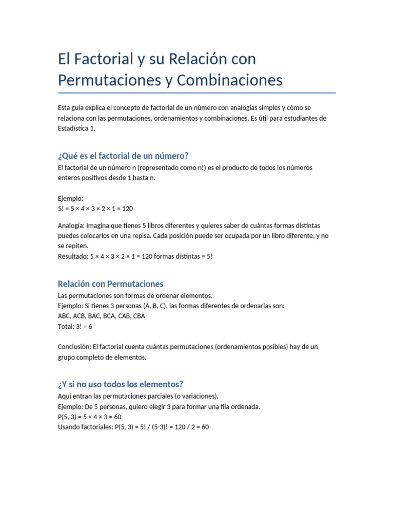Factorial: Clave en Permutaciones y Combinaciones | PDF