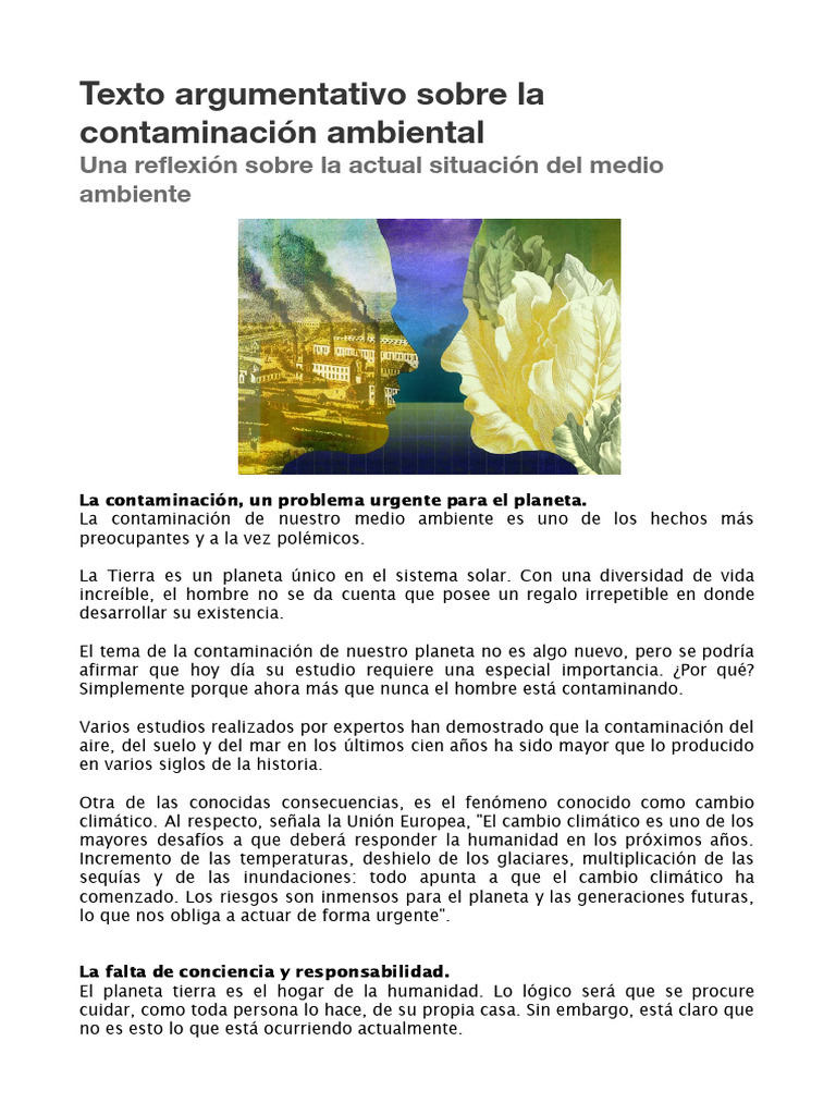 Texto Argumentativo Sobre La Contaminación Ambiental | PDF | Entorno ...
