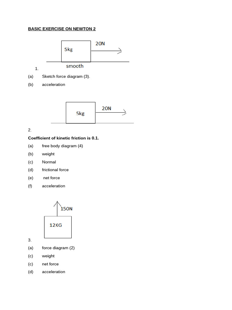 Basic Exercise On Newton 2 | PDF