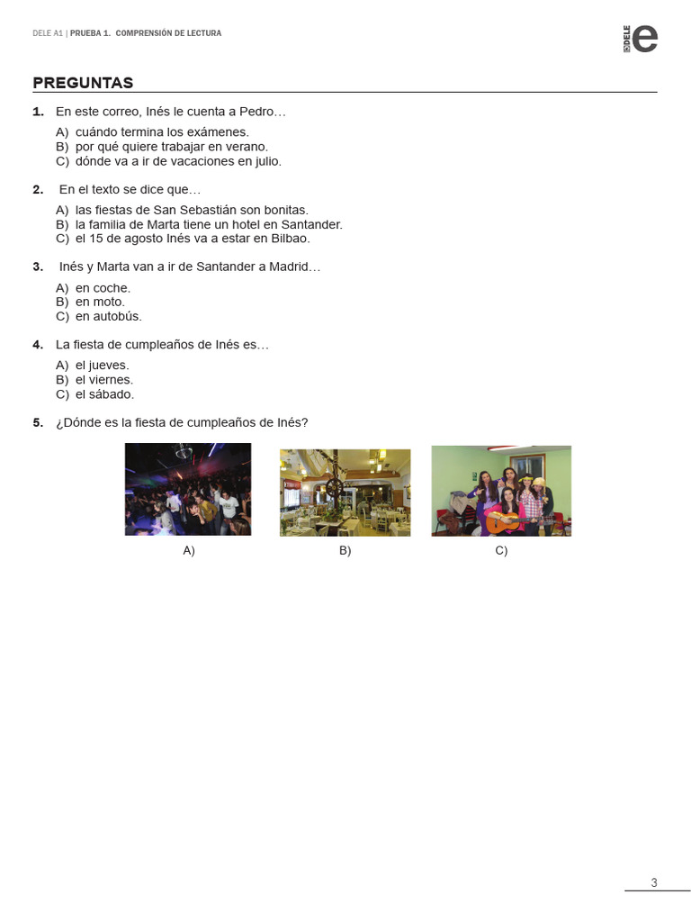 Examen DELE A1: Comprensión de Lectura | PDF