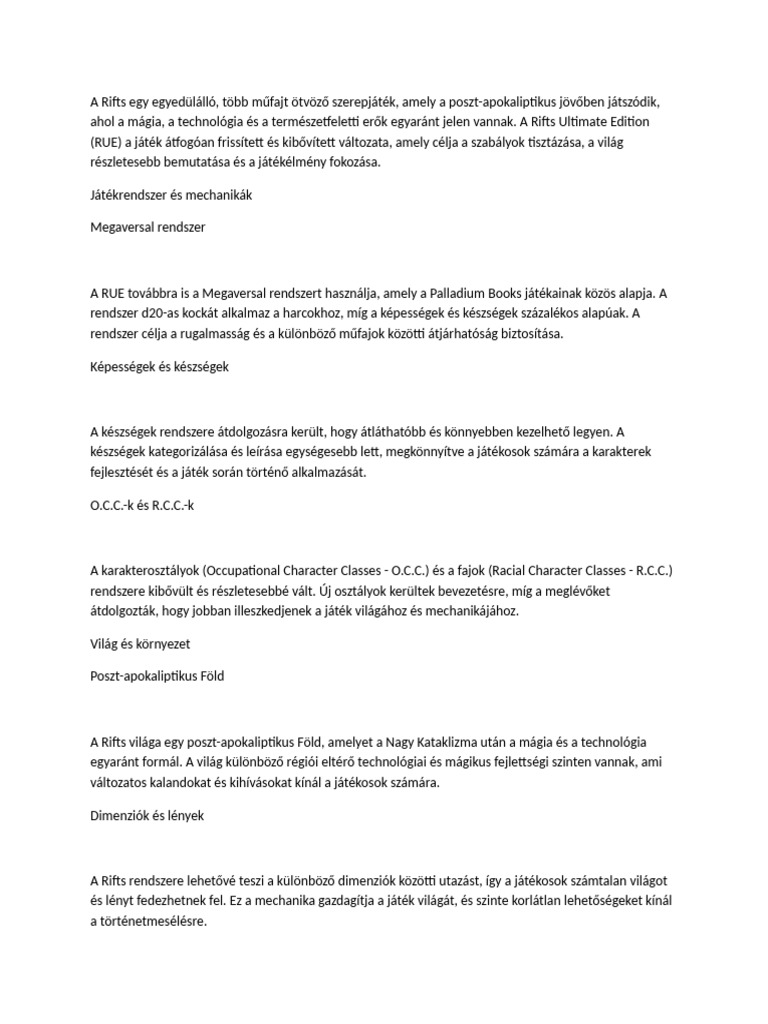 Rifts Ultimate rpg ismertető | PDF