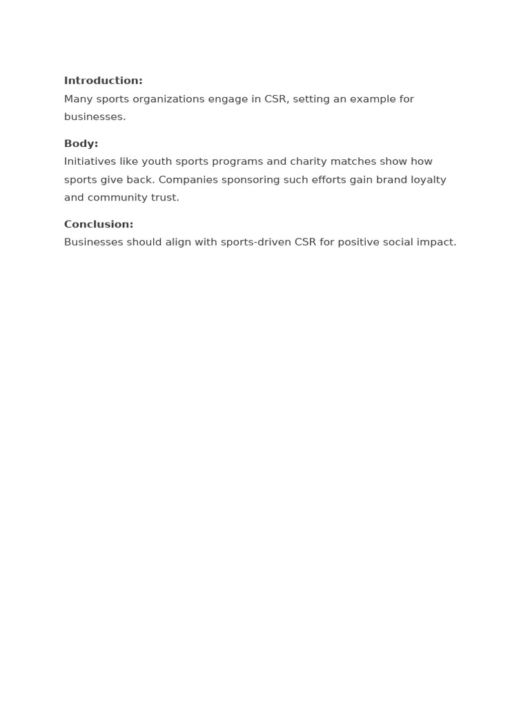 Sports and Corporate Social Responsibility (CSR) | PDF