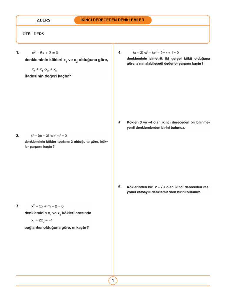 İki̇nci̇ Dereceden Denklemler 2.ders | PDF
