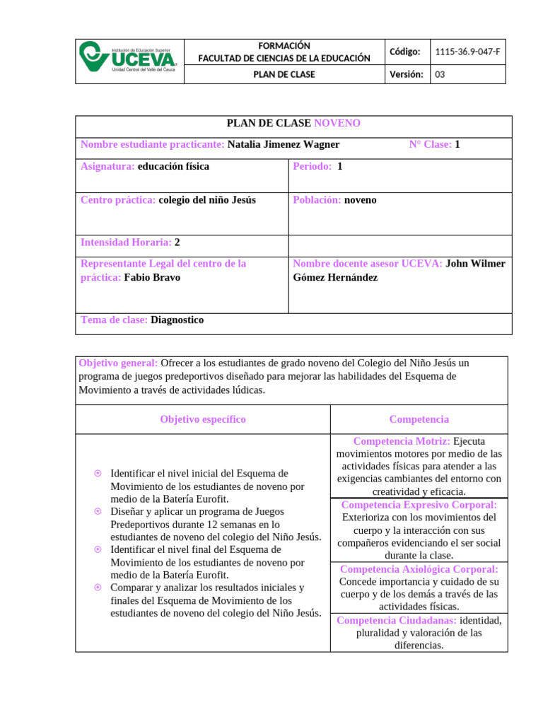 Plan de Clase: Juegos Predeportivos Noveno | PDF | Enseñando | Aprendizaje