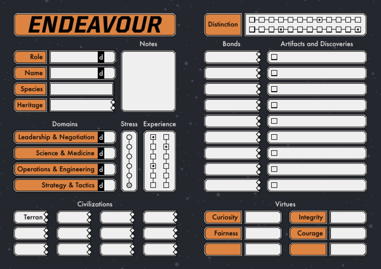 Endeavour Character Sheet Screen | PDF